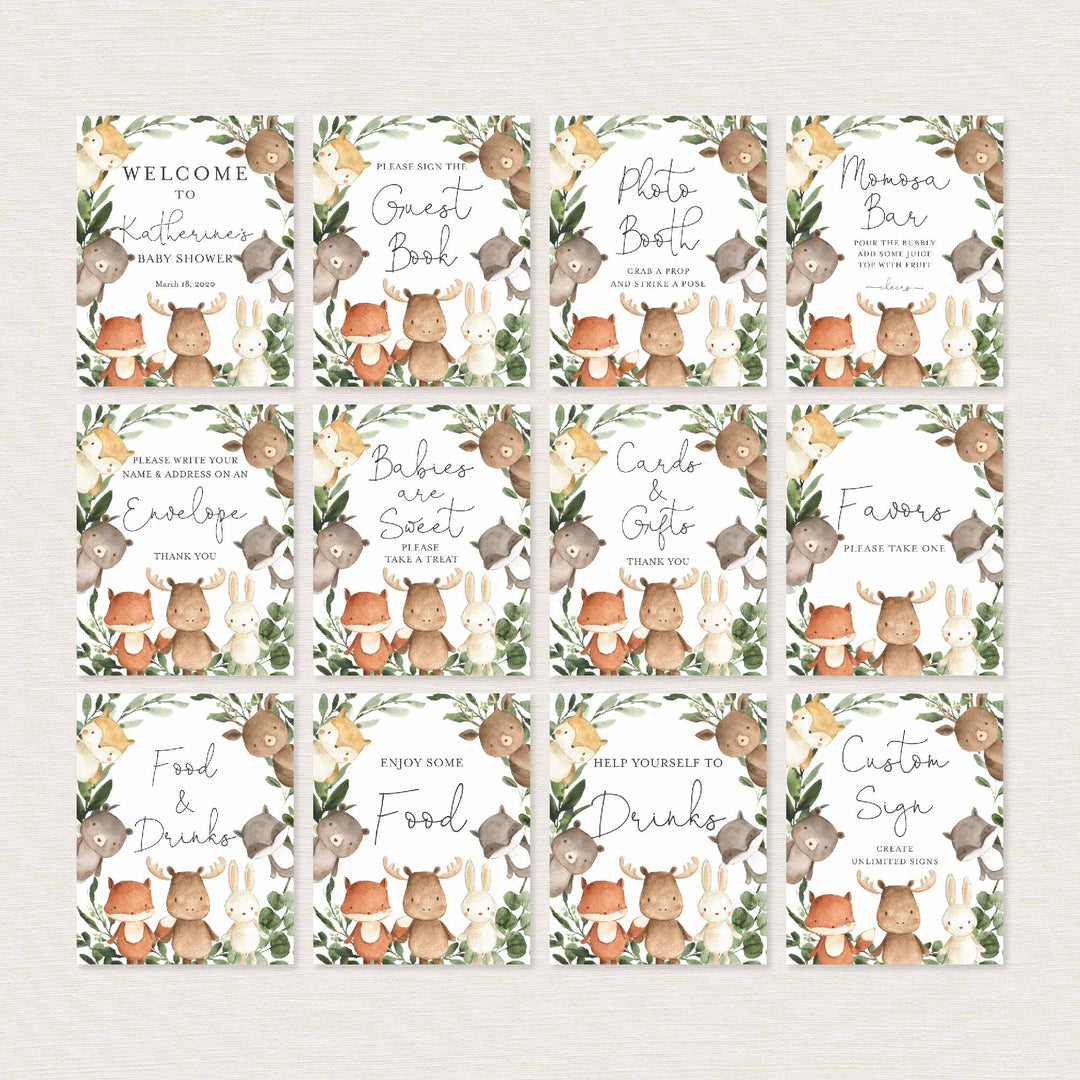 Woodland Friends Baby Shower Table Signs Bundle Printable – Confettily Woodland Friends Baby Shower Table Signs Bundle Printable – Confettily